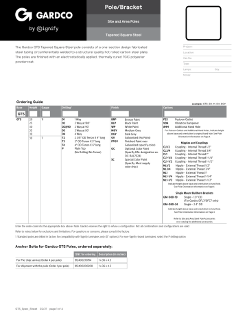 Gardco Tapered Square Steel Pole Specifications | Manualzz