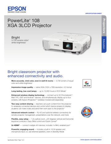Epson PowerLite 108 Specification Sheet | Manualzz