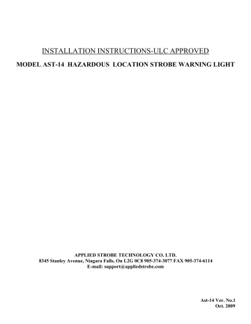 Applied Strobe AST-14 Installation Instructions | Manualzz