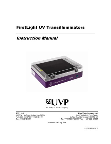 UVP FirstLight UV Transilluminator Owner Manual | Manualzz