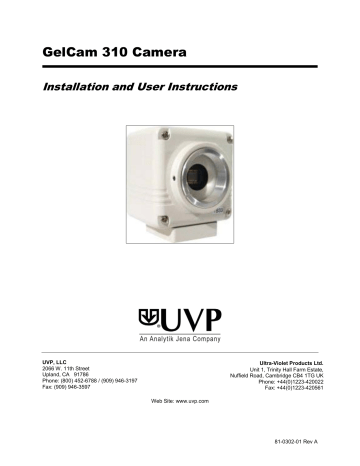UVP GelCam 310 Camera Instructions | Manualzz