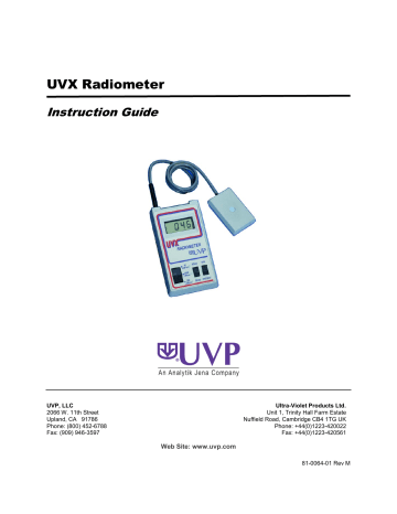UVP UVX Radiometer Owner Manual | Manualzz