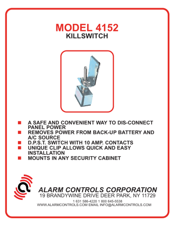 Alarm Controls Corporation 4152 Installation Instructions | Manualzz