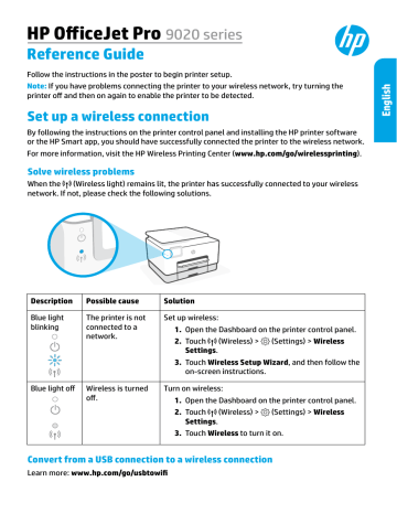 HP OfficeJet Pro 9020 All-in-One Printer series Reference guide | Manualzz