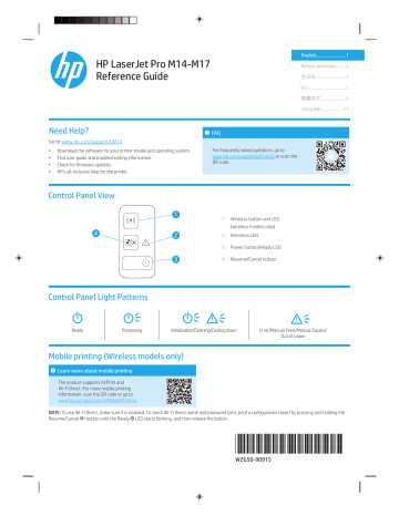 HP LaserJet Pro M14-M17 Printer series Reference guide | Manualzz