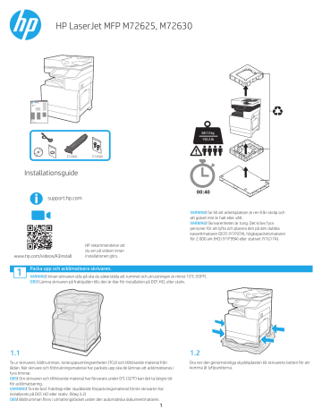 HP LaserJet MFP M72625-M72630 series Installationsguide | Manualzz
