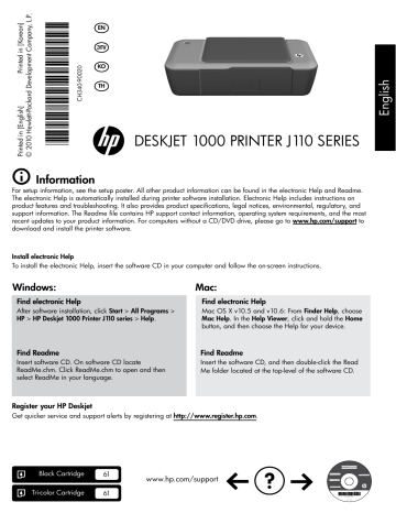 HP Deskjet 1000 Printer series - J110 Reference guide | Manualzz