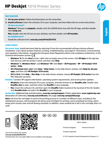 HP Deskjet 1010 Printer series Reference guide | Manualzz