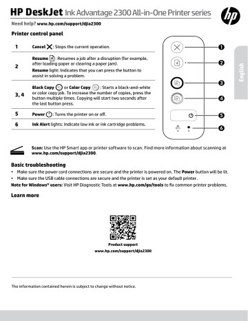 HP DeskJet Ink Advantage 2300 All-in-One Printer series Reference guide ...