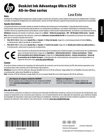 HP Deskjet Ink Advantage 2520hc All-in-One Printer series Setup Guide | Manualzz