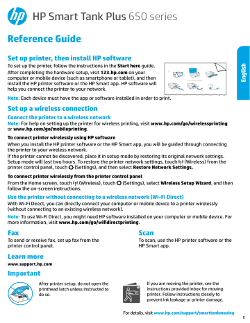 HP Smart Tank Plus 651 Wireless All-in-One Start Here Guide | Manualzz