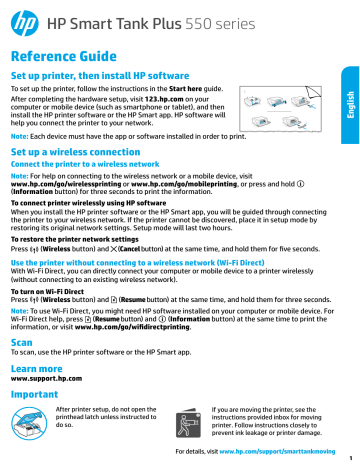 HP Smart Tank Plus 551 Wireless All-in-One Reference guide | Manualzz