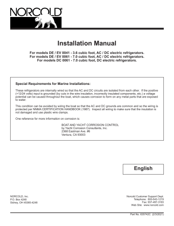 Norcold DE-0061/ EV-0061 Installation Manual | Manualzz