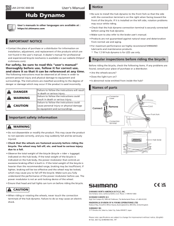 Shimano DH-T8000-3D Hub Dynamo User's Manual | Manualzz