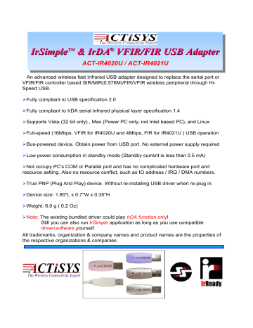 ACTiSYS IR4020U Specifications | Manualzz