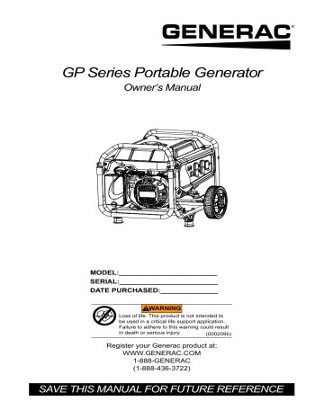 Generac GP3600 G0076780 Manual de usuario | Manualzz