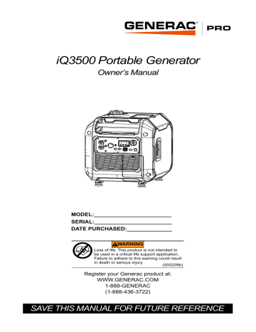 Generac iQ3500 G0071270 Manual de usuario | Manualzz