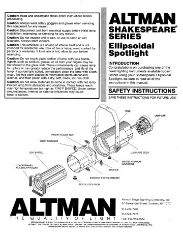 Altman Ellipsoidal Safety Instruction | Manualzz