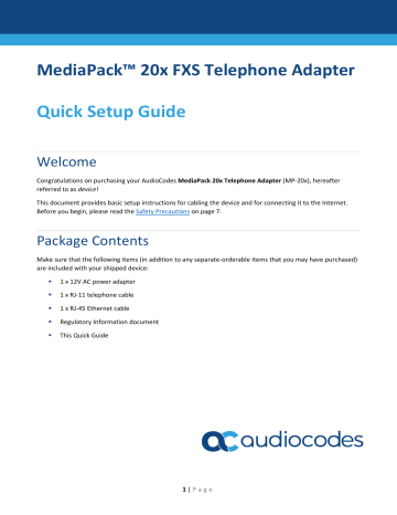 AudioCodes MediaPack 20 Series Quick Setup Manual | Manualzz