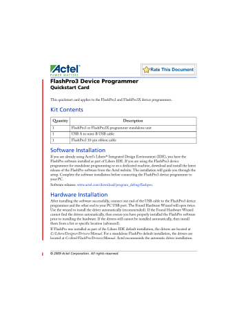 Actel FlashPro3 Quick Start Card | Manualzz