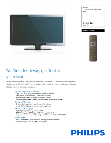 Philips 37PFL5603H/10 LCD-TV Produktdatablad | Manualzz