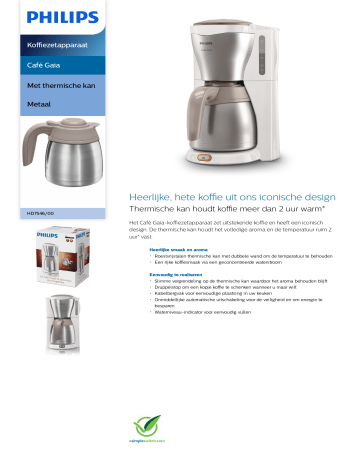 Philips HD7546/00 Café Gaia Koffiezetapparaat Productdataset | Manualzz