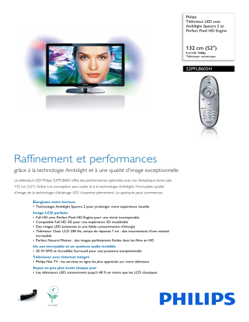 Philips 52PFL8605H/12 Téléviseur LED Fiche technique de produit | Manualzz