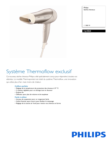 Philips HP4868/00 Sèche-cheveux Fiche technique de produit | Manualzz