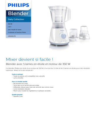 Philips HR2003/70 Blender Fiche technique de produit | Manualzz