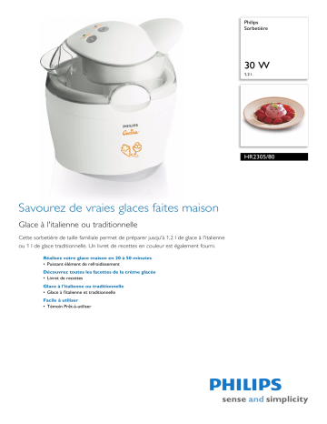 Philips HR2305/80 Sorbetière Fiche technique de produit | Manualzz