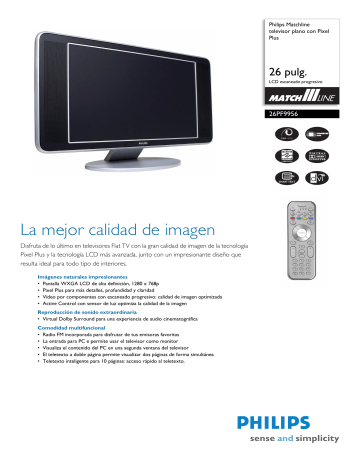 Philips 26PF9956/12 Matchline Flat TV Hoja de datos del producto | Manualzz