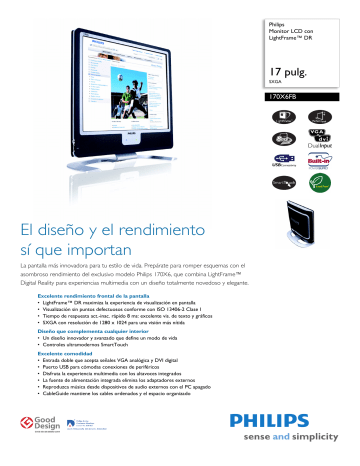 Philips 170X6FB/00 Monitor LCD Hoja de datos del producto | Manualzz