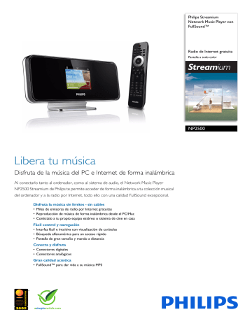 Philips NP2500/12 Streamium Network Music Player Hoja de datos del ...