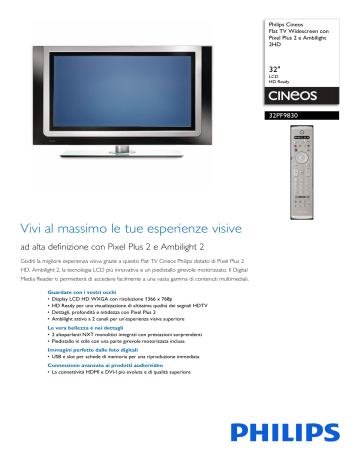 Philips 32PF9830/10 Cineos Flat TV Widescreen Scheda tecnica del prodotto | Manualzz