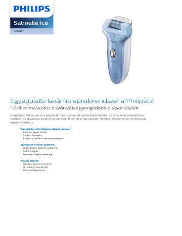 Philips HP6491/00 Satinelle Ice Epilátor Product Datasheet | Manualzz