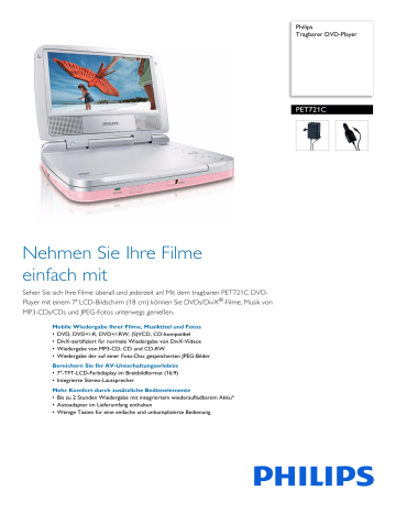 Philips PET721C/12 Tragbarer DVD-Player Produktdatenblatt | Manualzz