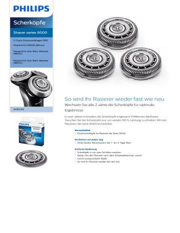 Philips SH90/60 Shaver series 9000 Scherköpfe Produktdatenblatt | Manualzz