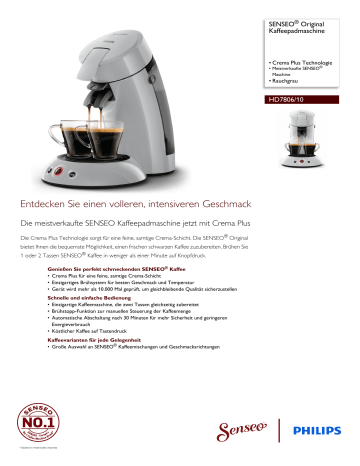 SENSEO® HD7806/10 SENSEO® Original Kaffeepadmaschine Produktdatenblatt ...