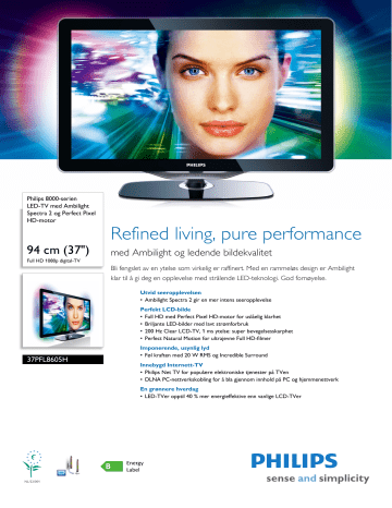 Philips 37PFL8605H/12 LED-TV Produktdatablad | Manualzz