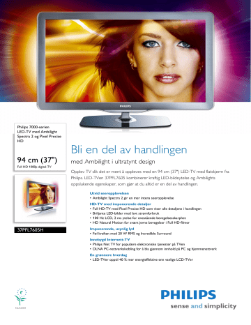 Philips 37PFL7605H/12 LED-TV Produktdatablad | Manualzz