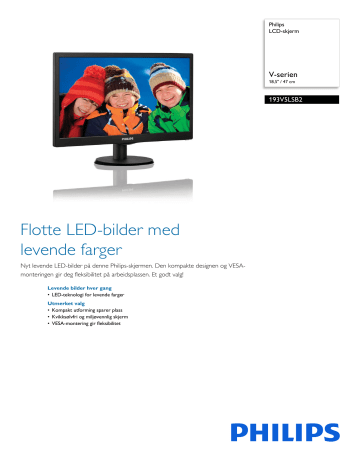 Philips 193V5LSB2/01 LCD-skjerm Produktdatablad | Manualzz