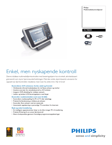 Philips RC9800I/00 Multimediekontrollpanel Produktdatablad | Manualzz