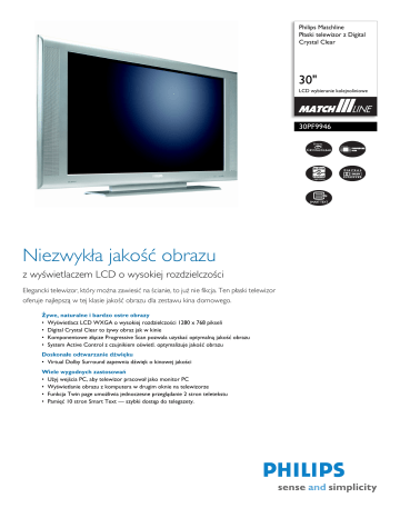 Philips 30PF9946/12 Matchline Płaskie telewizory Kartę produktu | Manualzz