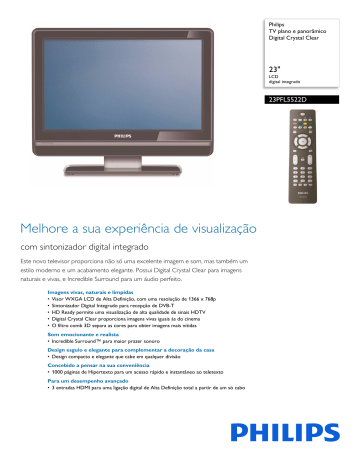 Philips 23PFL5522D/12 Televisor plano e panorâmico Folha de dados do produto | Manualzz
