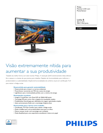 Philips 275B1/01 Monitor LCD com PowerSensor Folha de dados do produto | Manualzz