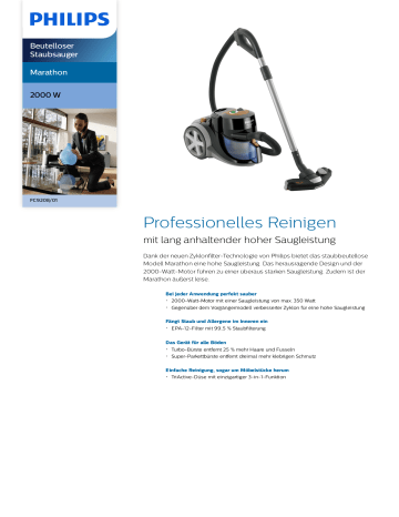 Philips FC9208/01 Marathon Beutelloser Staubsauger Produktdatenblatt ...