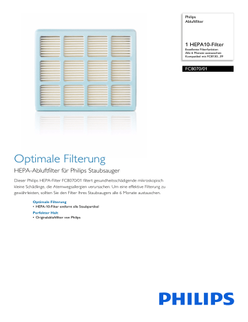 Philips FC8070/01 Abluftfilter Produktdatenblatt | Manualzz