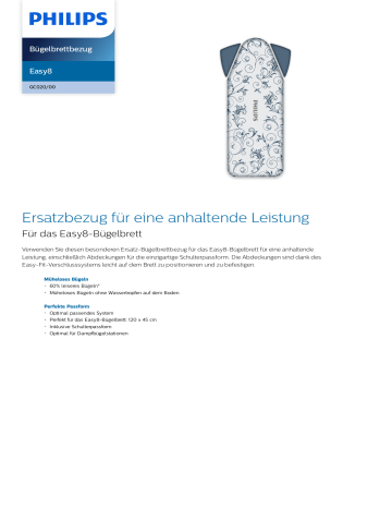 Philips GC020/00 Easy8 Bügelbrettbezug Produktdatenblatt | Manualzz