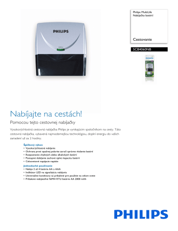 Philips SCB4060NB/10 MultiLife Nabíjačka batérií Údaje o produkte ...