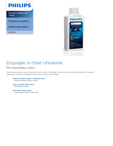 Philips HQ200/50 Čistiaci roztok Jet Clean Údaje o produkte | Manualzz